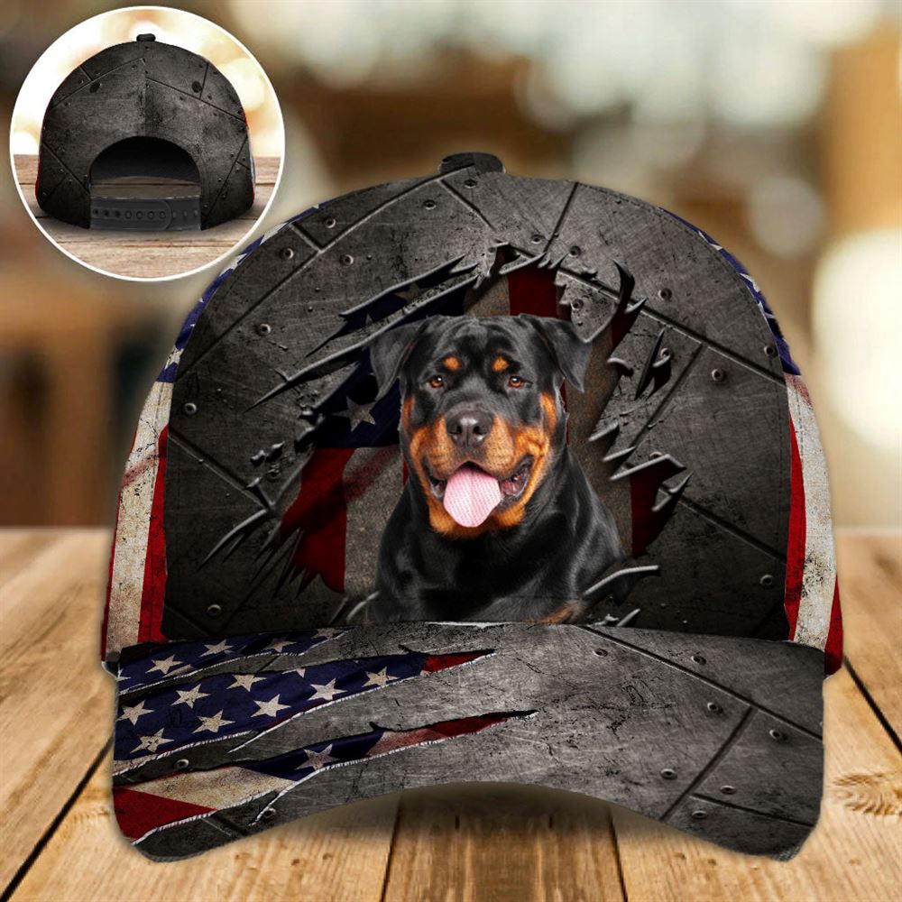 Rottweiler On The American Flag Cap Custom Photo, Classic Ba | Inspire ...
