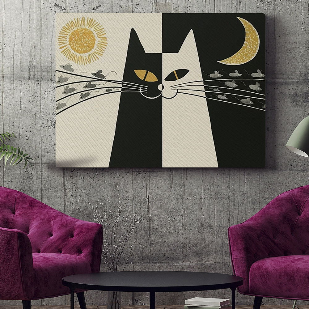 Cat Landscape Canvas, Vintage Black And White Cat, Canvas Pr | Inspire ...