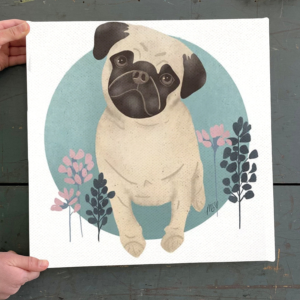 Dog Square Canvas, Dog Wall Art Canvas, Pug With Wildflowers | Inspire ...