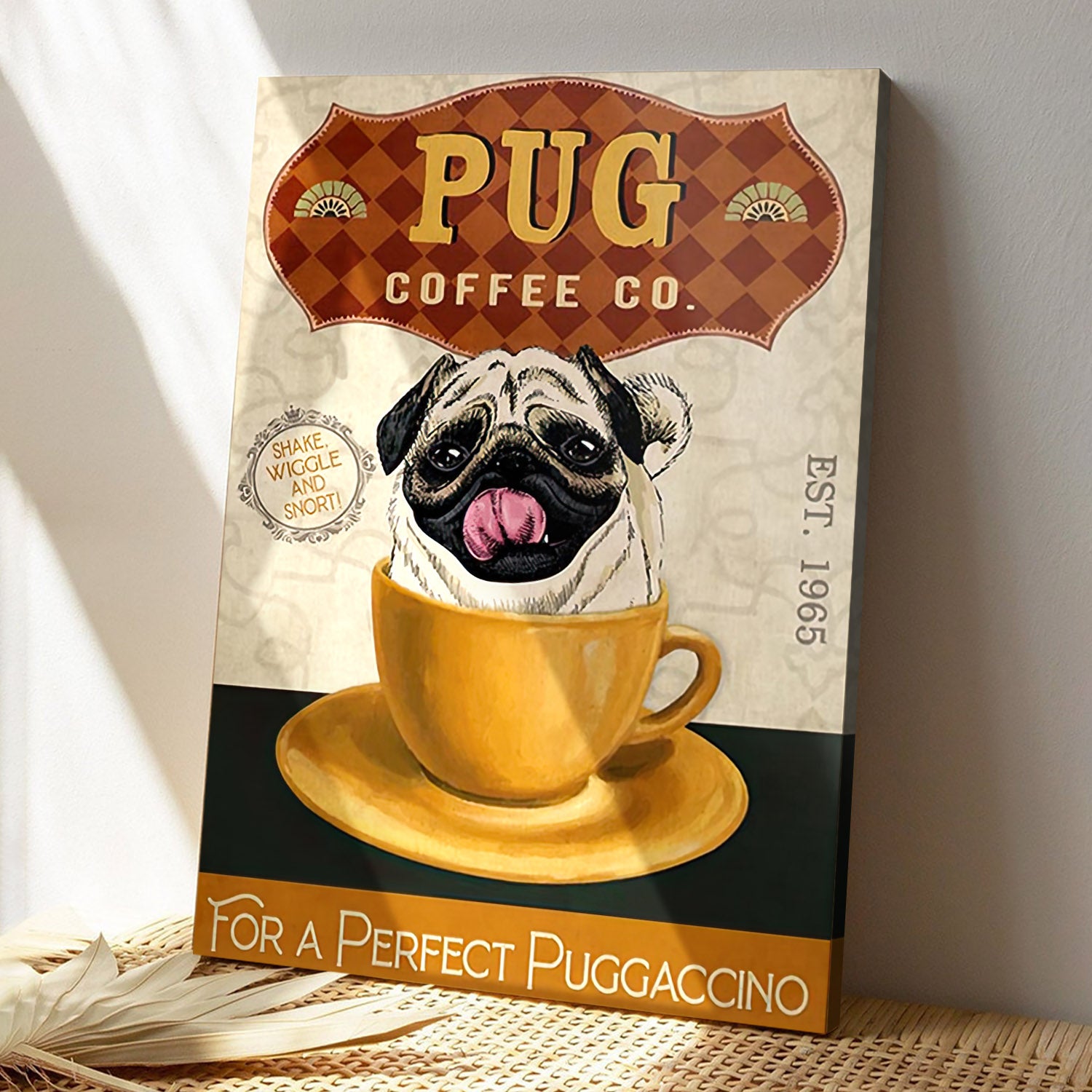 Pug Coffee Co For A Perfect Puggaccino, Dog Canvas Poster, D | Inspire ...