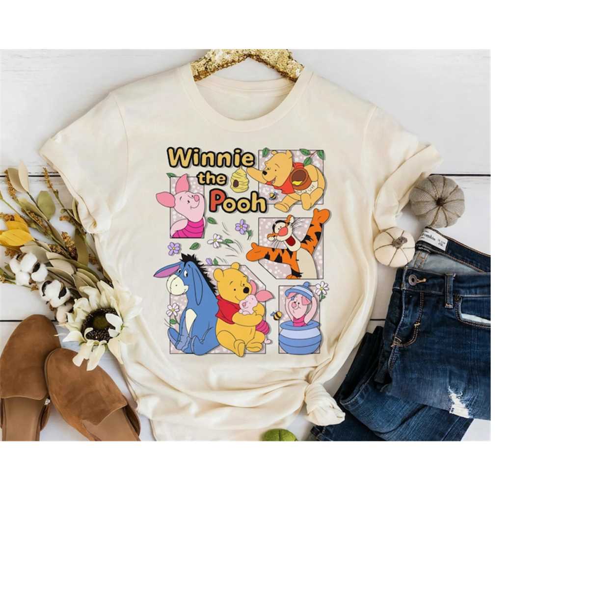 Disney Winnie The Pooh Characters Flowers T-Shirt, Disney Po | Inspire ...