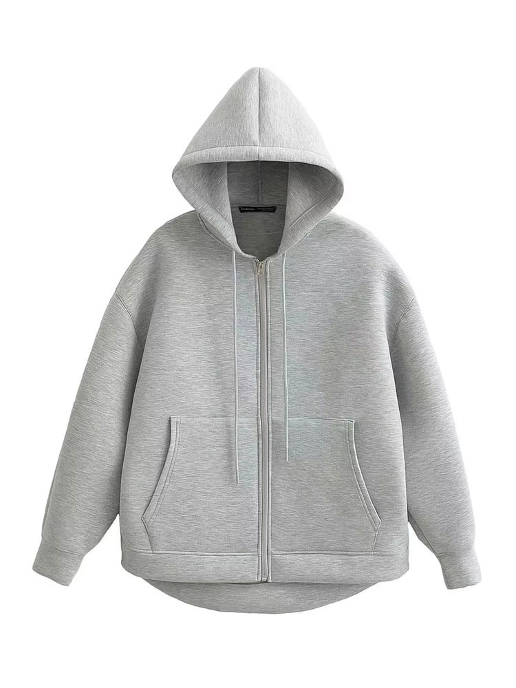 Women's Gray Hooded Jacket | Loose Fit Autumn Coat | Inspire Uplift