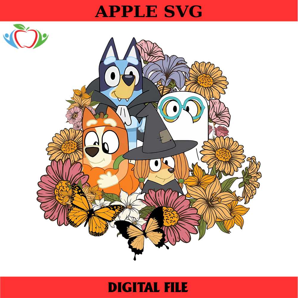 Floral Bluey PNG, Bluey Halloween Shirt, Bluey Balloon, Blue - Inspire ...