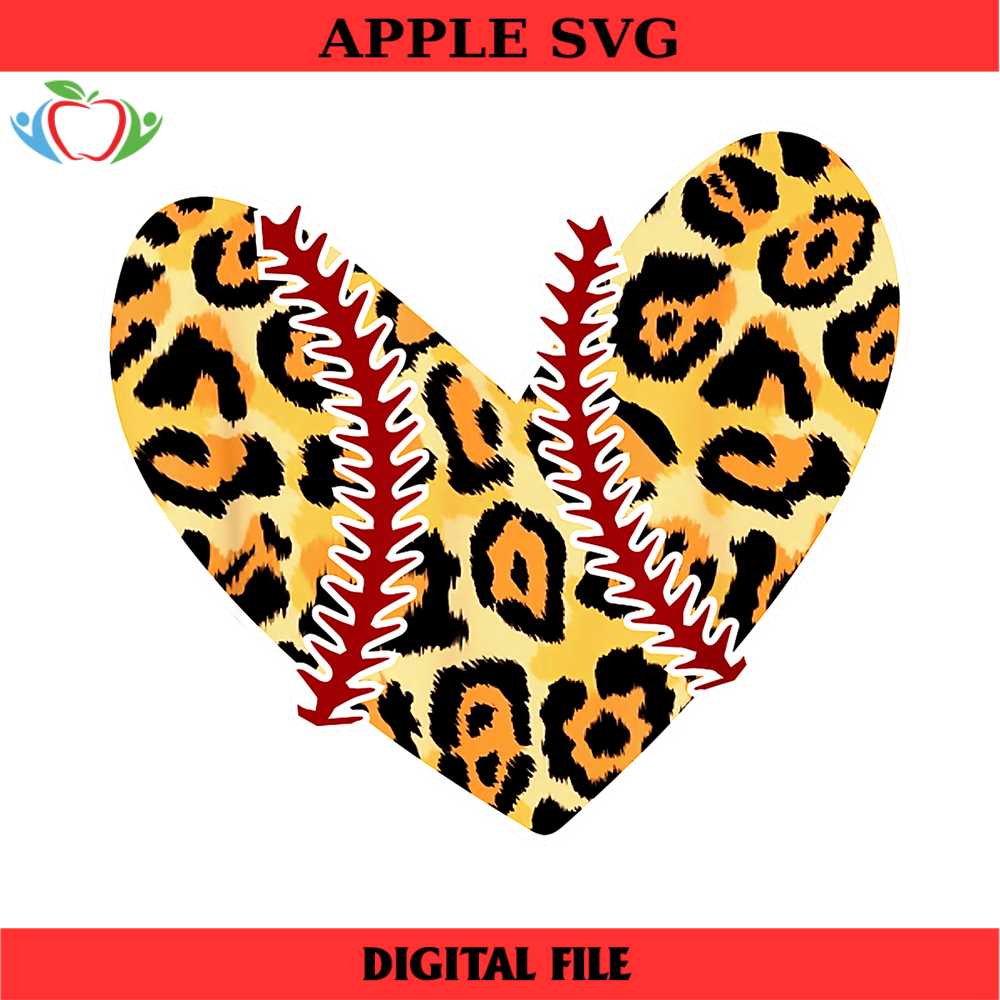 Heart Shape Softball Cow Print Leopard PNG | Inspire Uplift