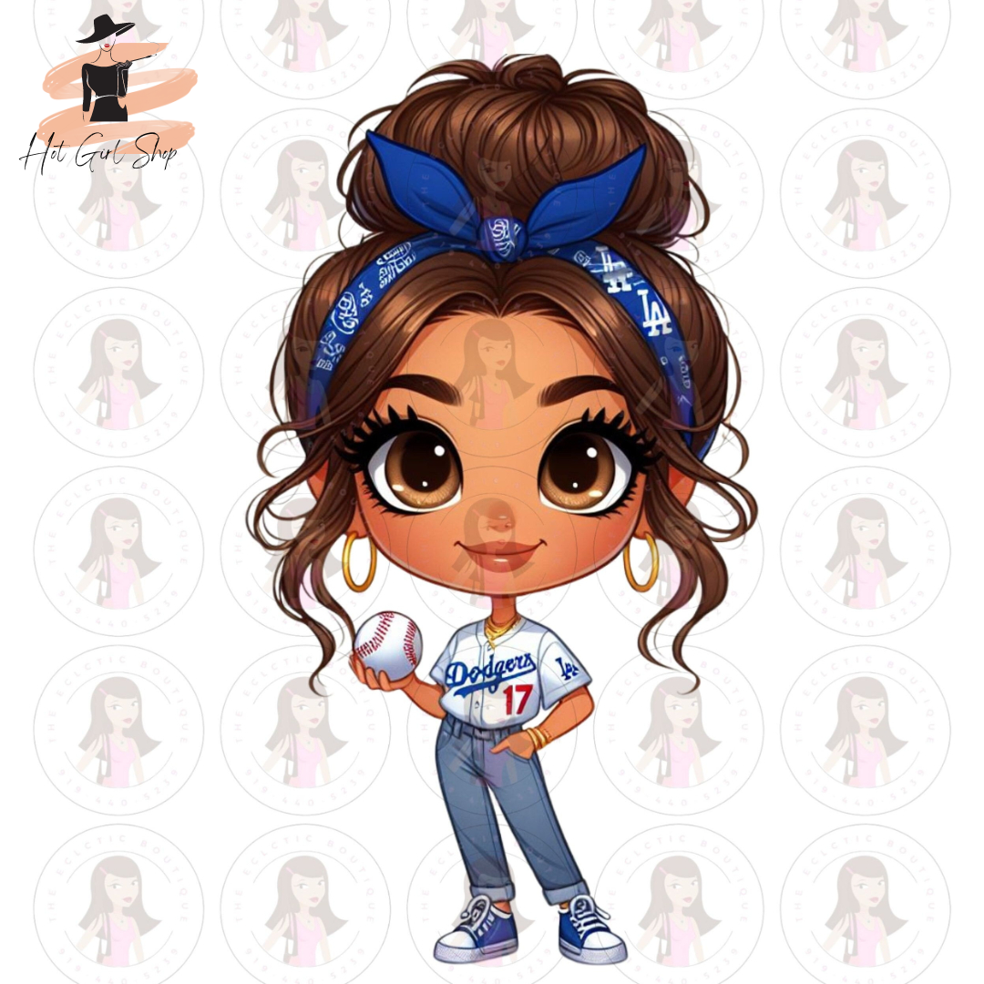 Cartoon Girl Baseball Fan LA Dodgers Brown Hair Brown Eyes P | Inspire ...
