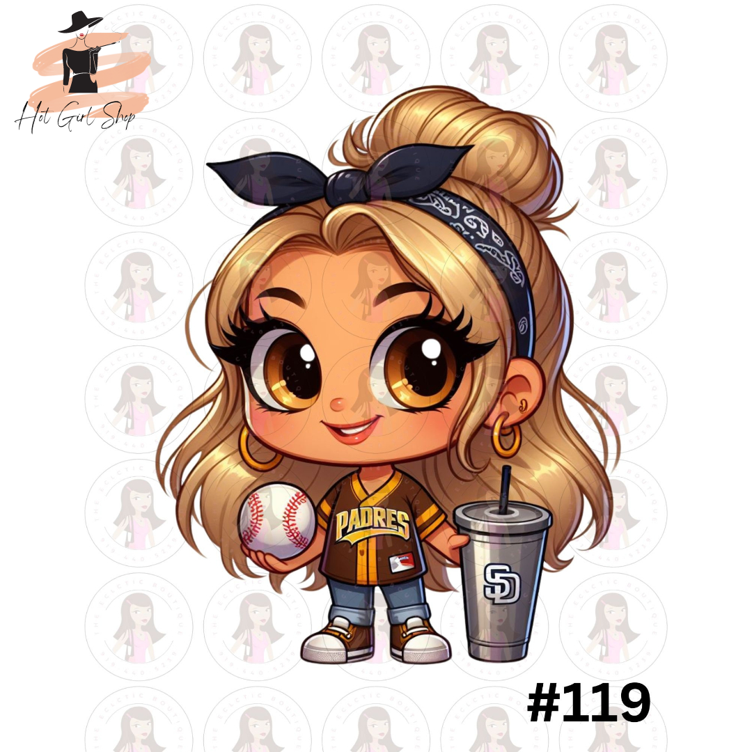 Cartoon Girl Baseball Fan Padres Blonde Hair Brown Eyes Stan | Inspire ...