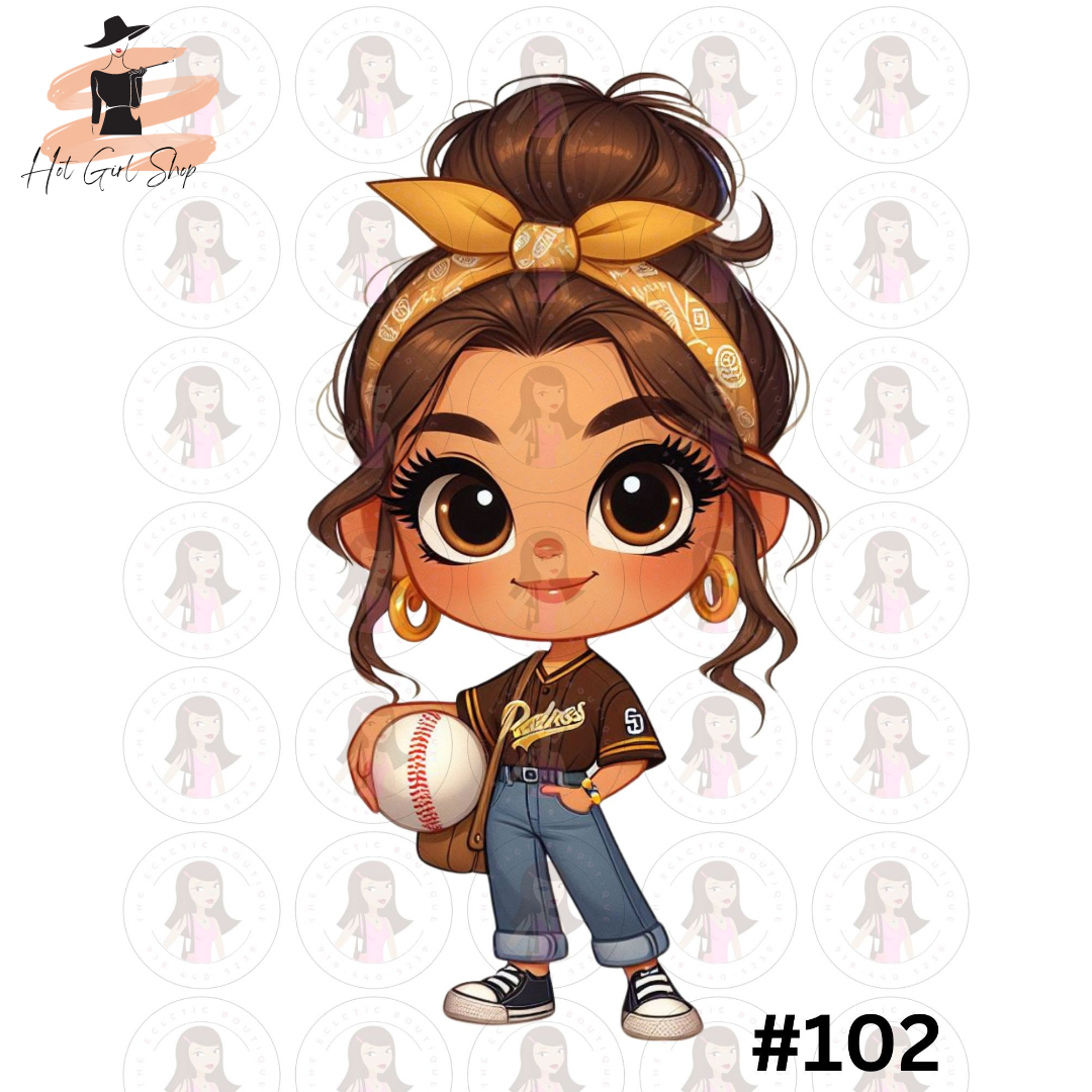 Cartoon Girl Baseball Fan Padres Brown Hair Brown Eyes PNG S | Inspire ...