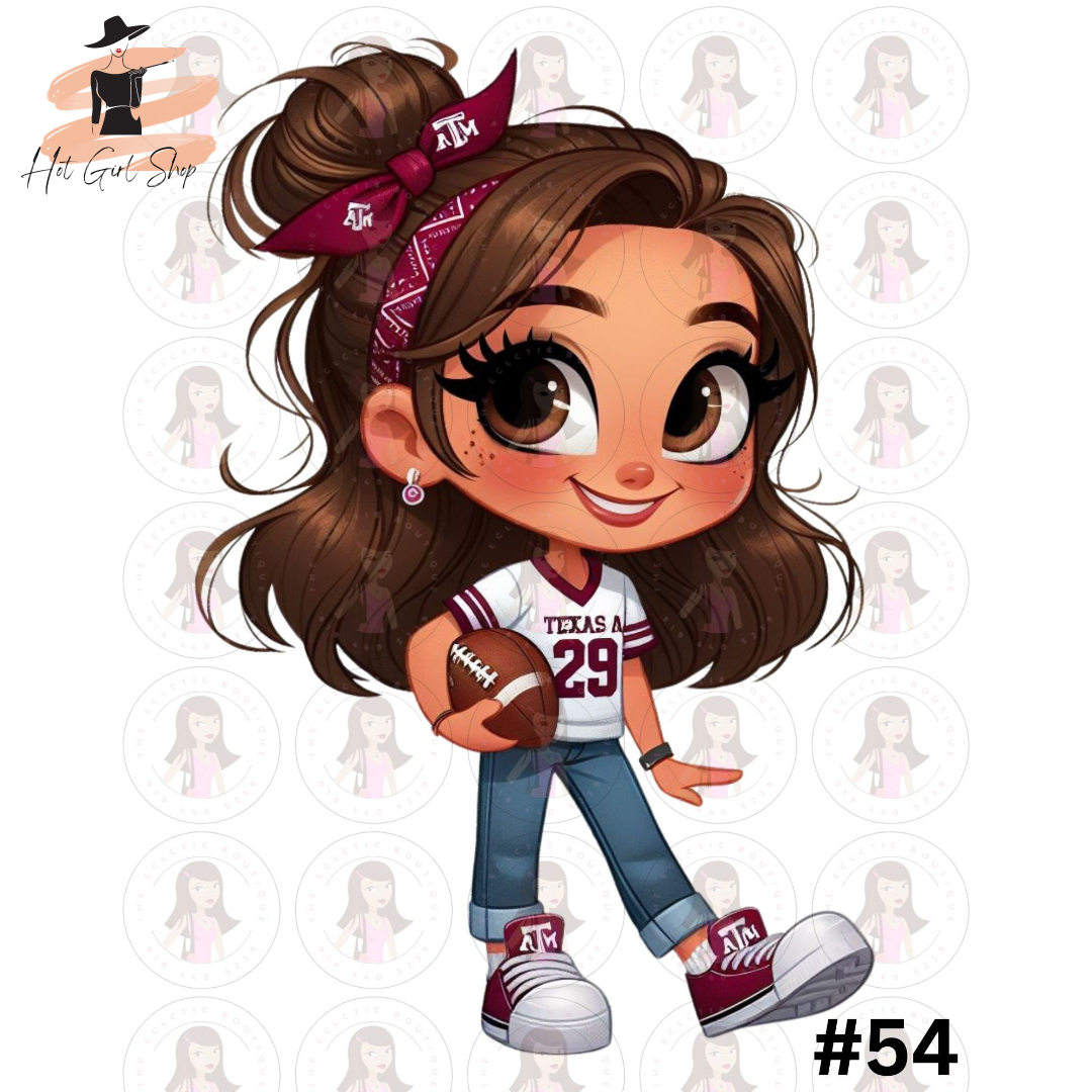 Cartoon Girl Football Fan A&M Aggies Brown Hair Brown Eyes P | Inspire ...