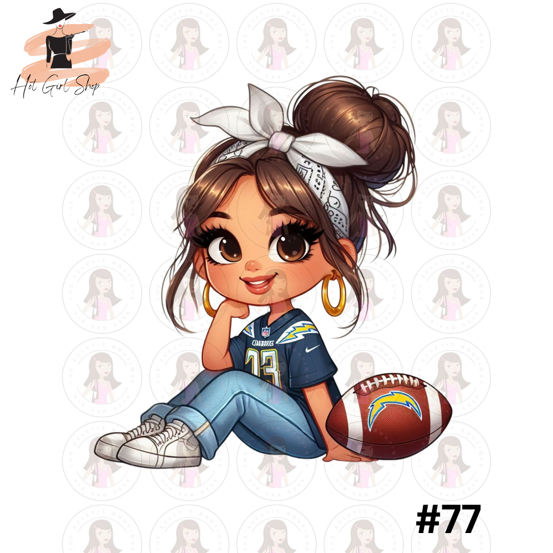 Cartoon Girl Football Fan Chargers Brown Hair Brown Eyes PNG | Inspire ...