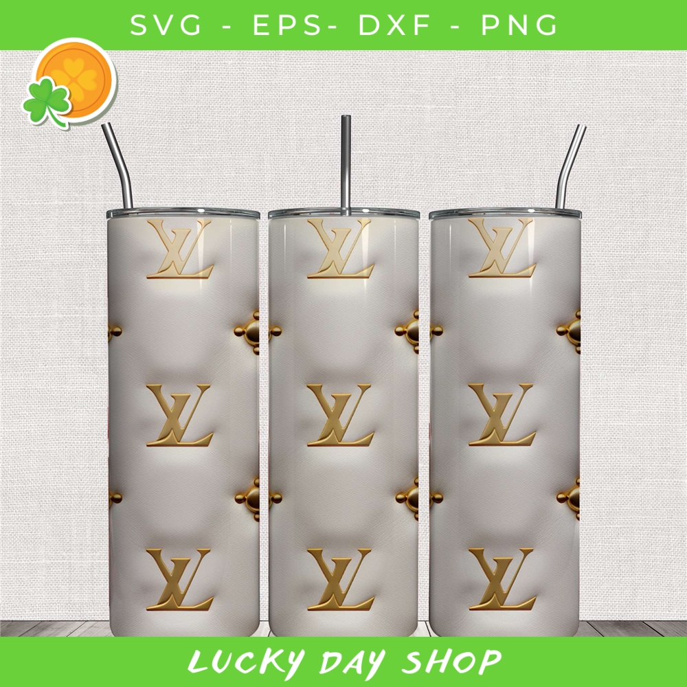 3D LV Fashion Gold Inflated Design Tumbler PNG | Inspire Uplift