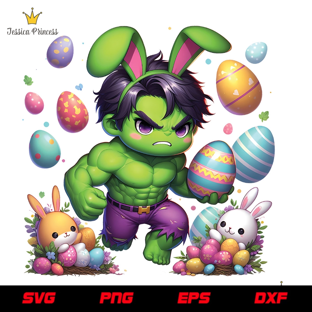 Bunny Hulk Chibi Happy Easter Eggs PNG | Inspire Uplift