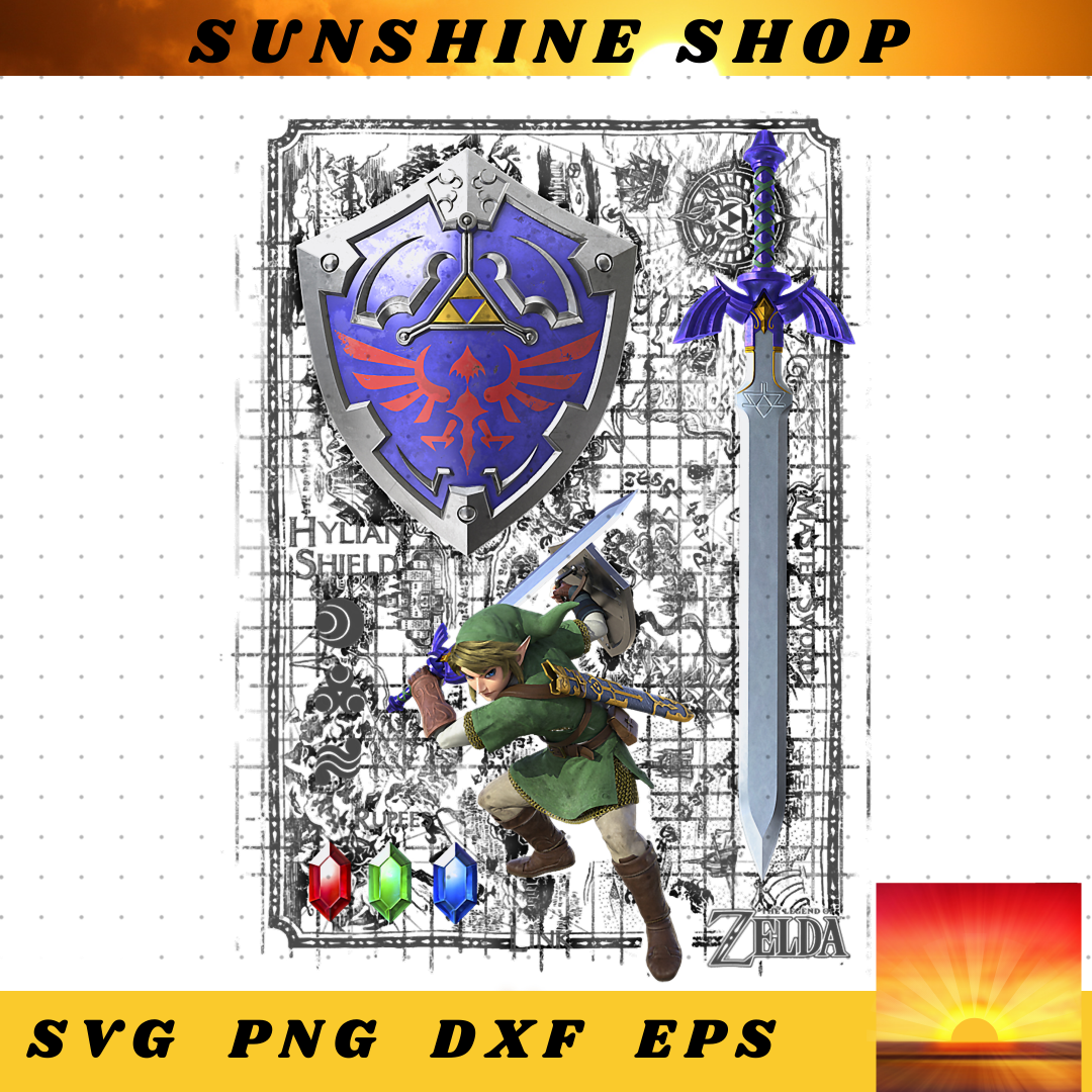 Nintendo Zelda Link Shield Sword Schematic Graphic png, digi | Inspire ...