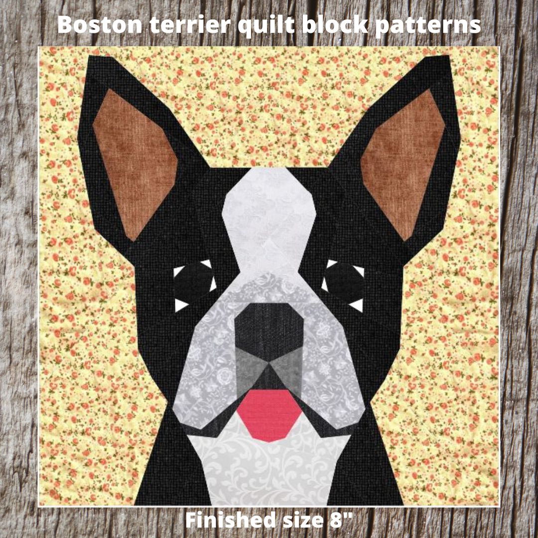Boston terrier quilt block patterns 4 versions in paper piec | Inspire ...