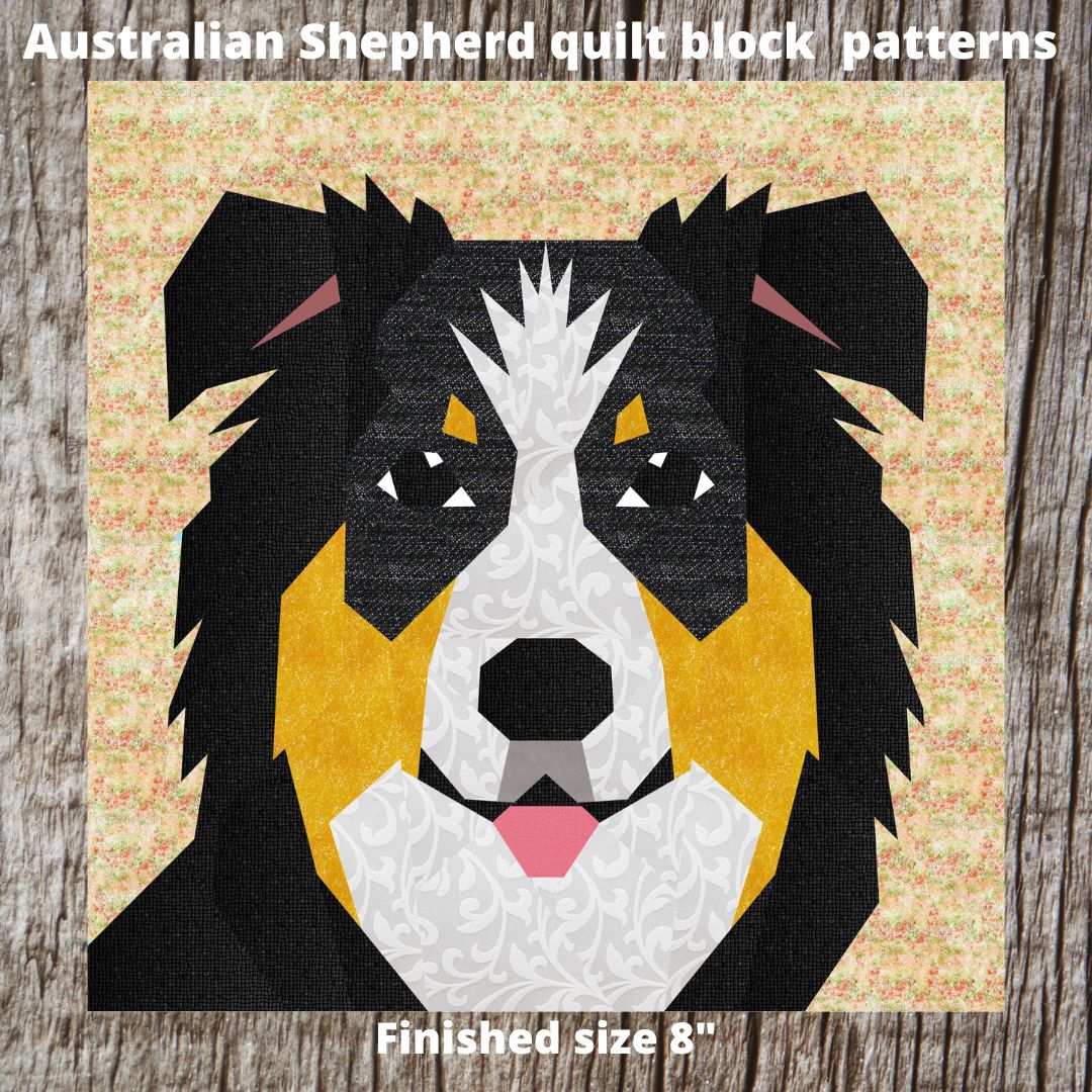 Australian shepherd quilt block patterns 4 versions | Inspire Uplift