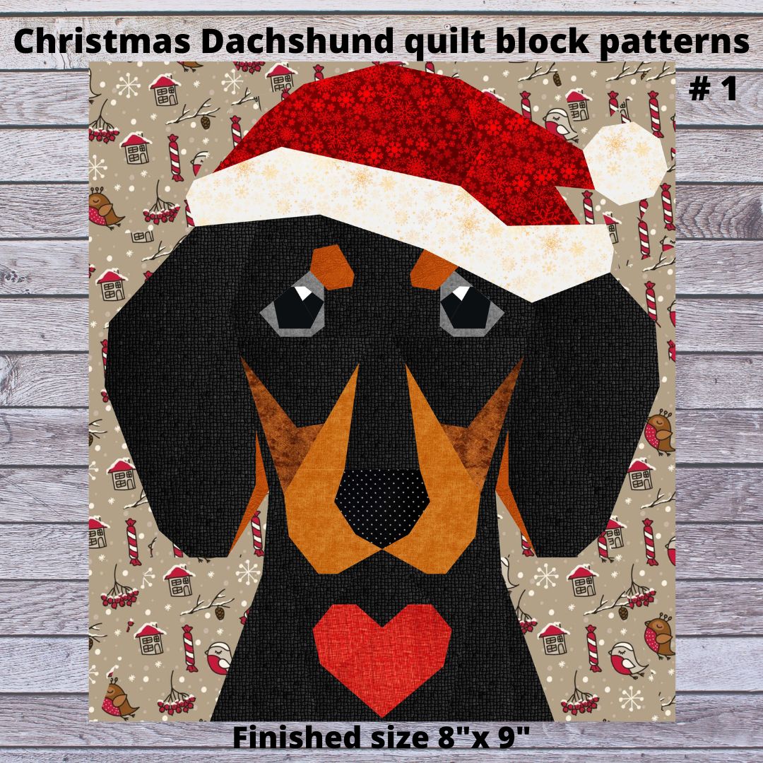 Christmas Dachshund quilt block patterns 1 (Pompon top right | Inspire ...