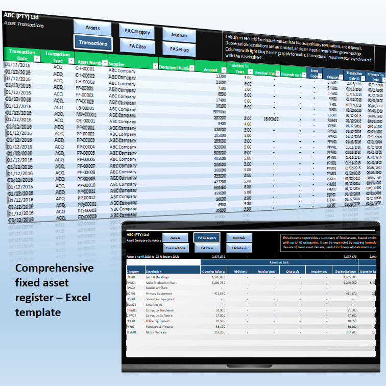 Comprehensive Fixed Asset Register- Excel Template - Inspire Uplift