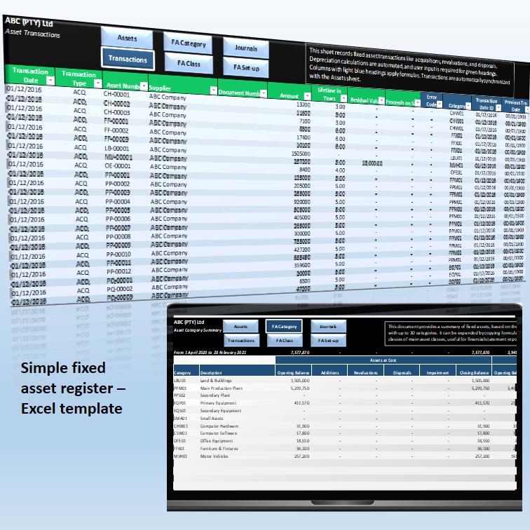 Simplified Fixed Asset Register- Excel Template | Inspire Uplift