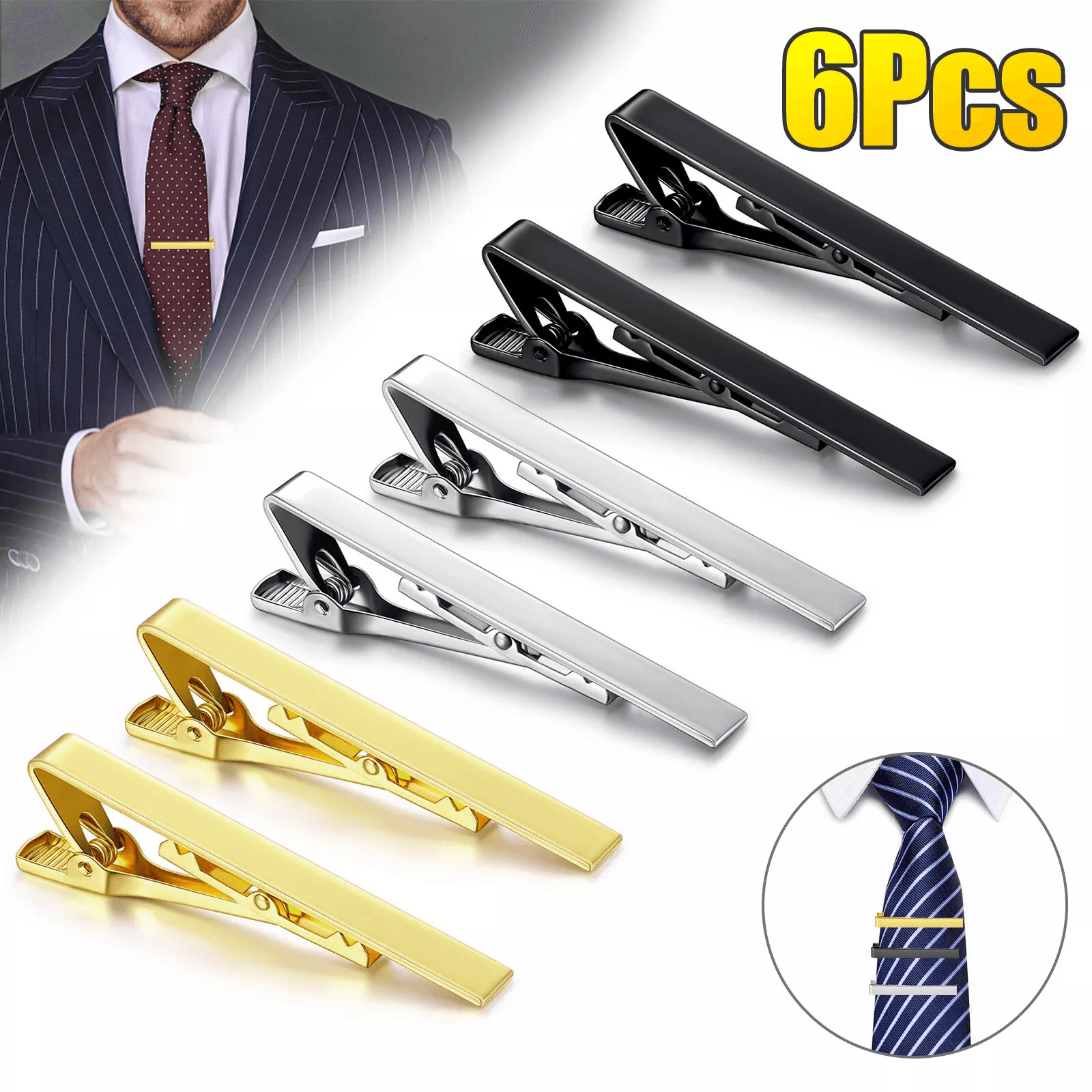 6 Pcs Elegant Metal Tie Clips for Men Gift Set | Inspire Uplift