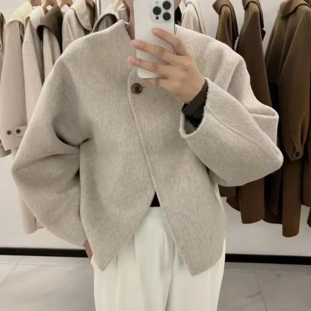 Elegant Wool Blend Coat Single Button Short Scarf Collar | Inspire Uplift