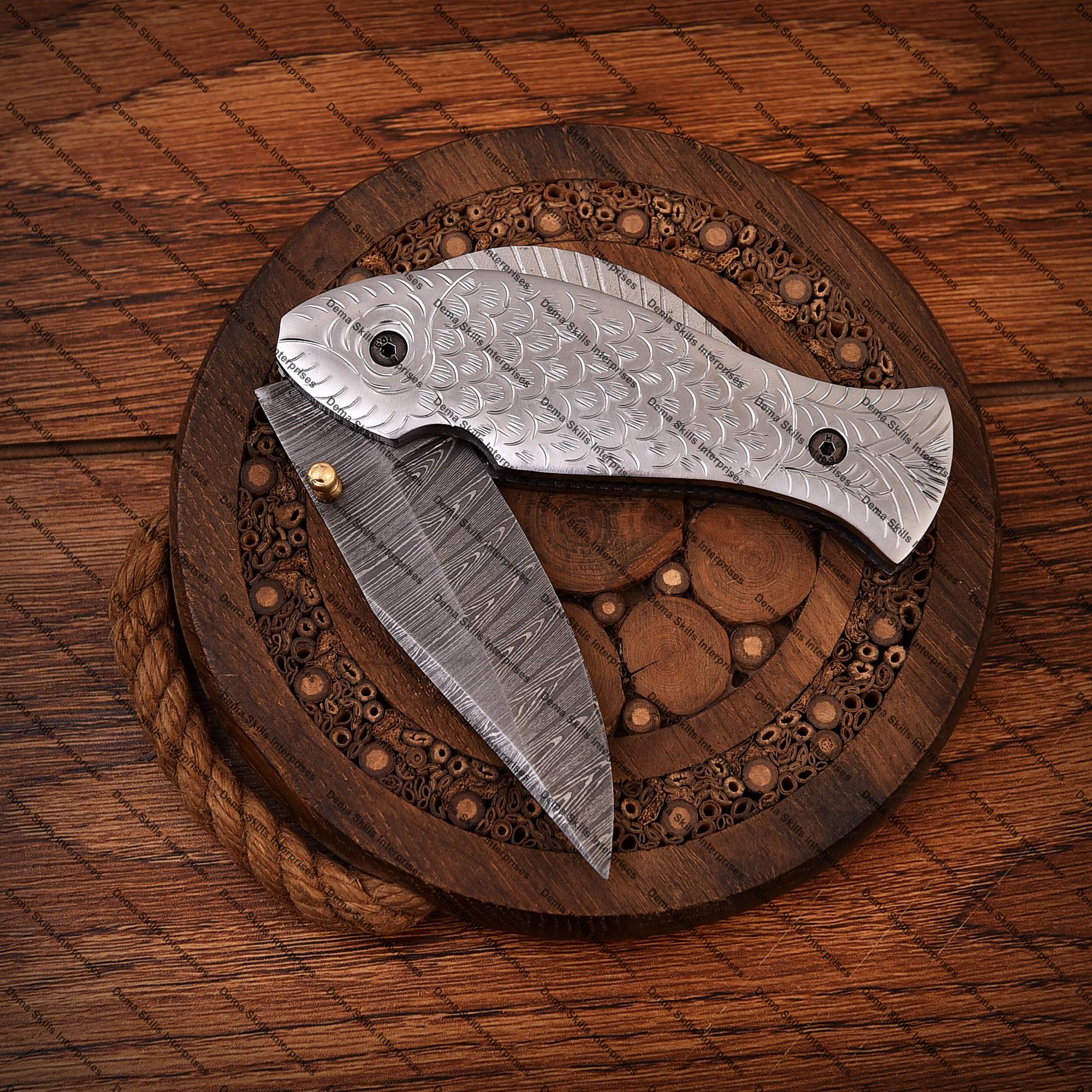 Handmade Damascus Steel Pocket Knife Fish Styal Damascus Han | Inspire ...