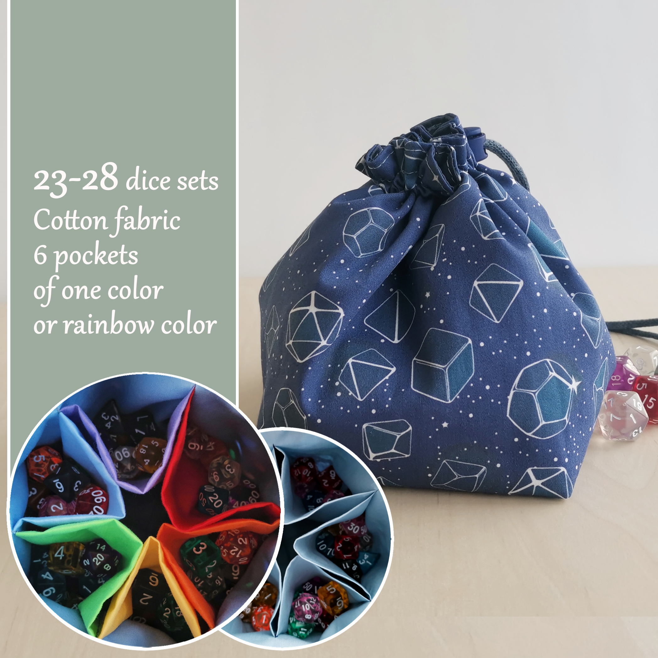 Large dice bag with pockets for 150-200 dice Galaxy dice | Inspire Uplift