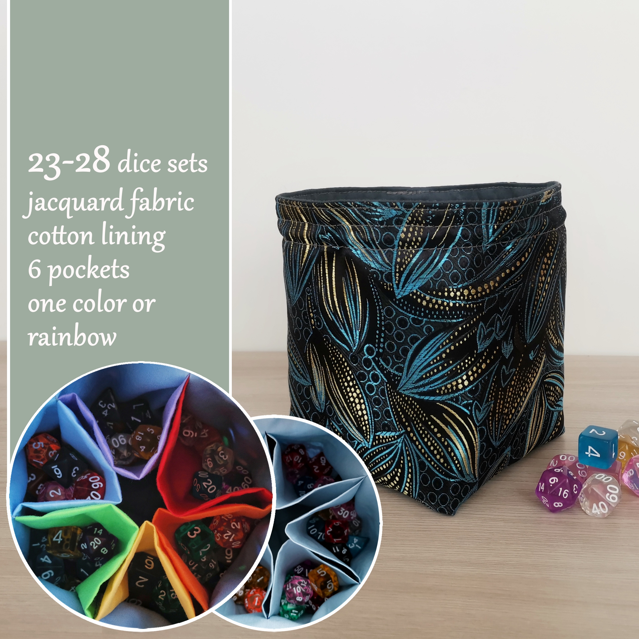 Large dice bag with pockets for 150-200 dice Black and blue | Inspire ...