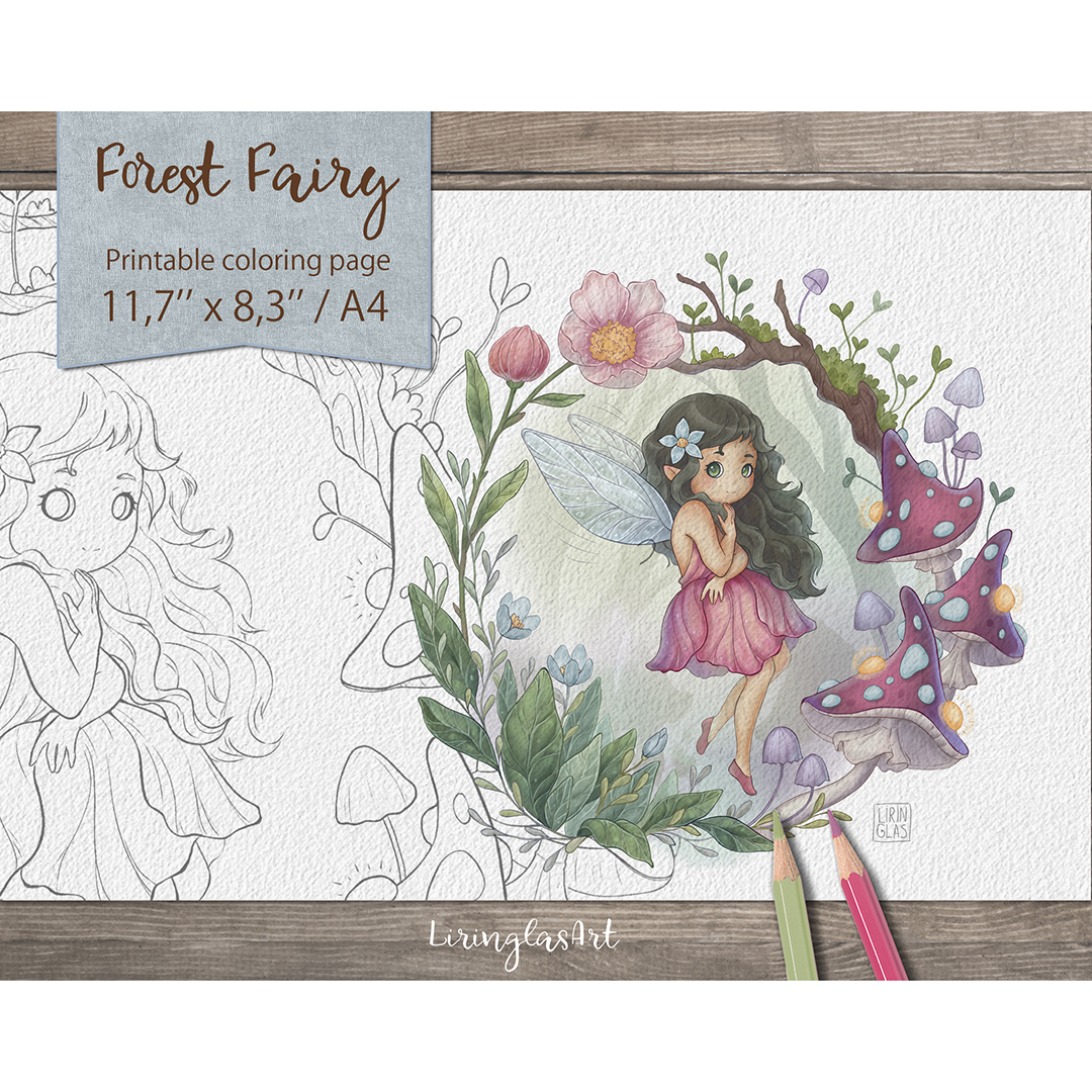 Forest Fairy - fantasy coloring page PDF printable | Inspire Uplift
