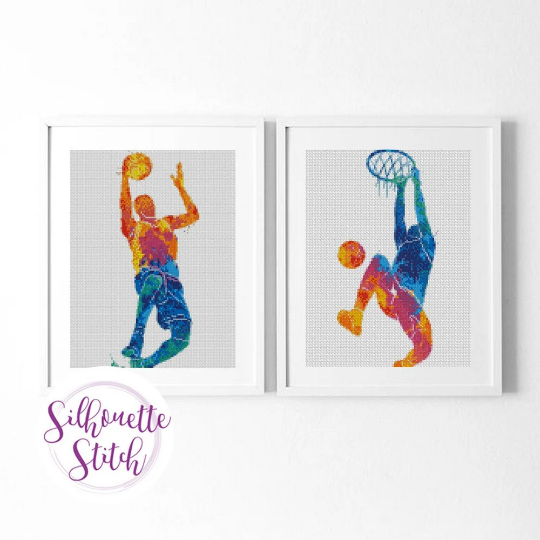 Basketball player watercolor Cross Stitch Pattern - Counted - Inspire ...