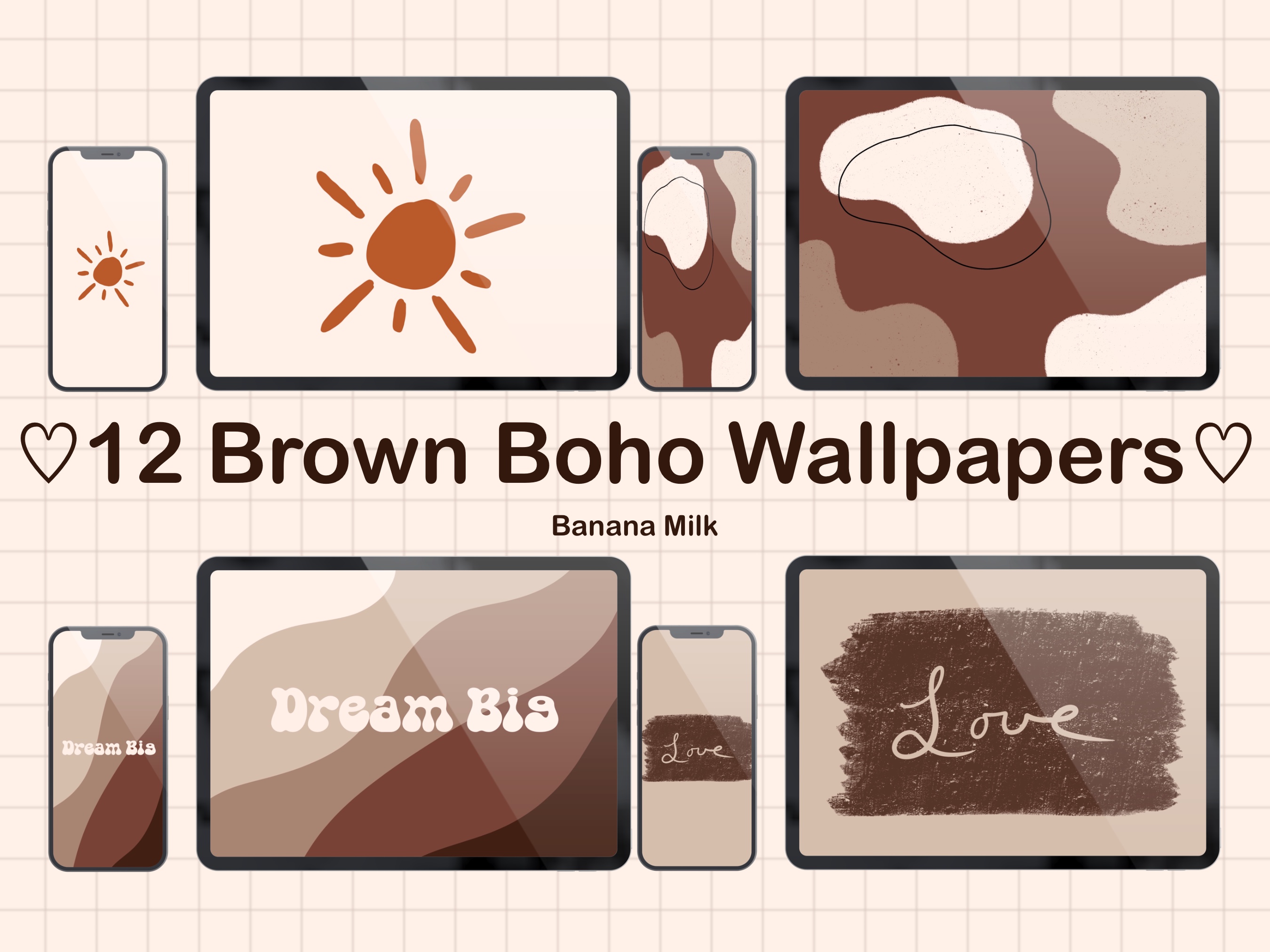 12 Brown Boho Wallpaper Backgrounds | Digital Downloads | Fo - Inspire ...