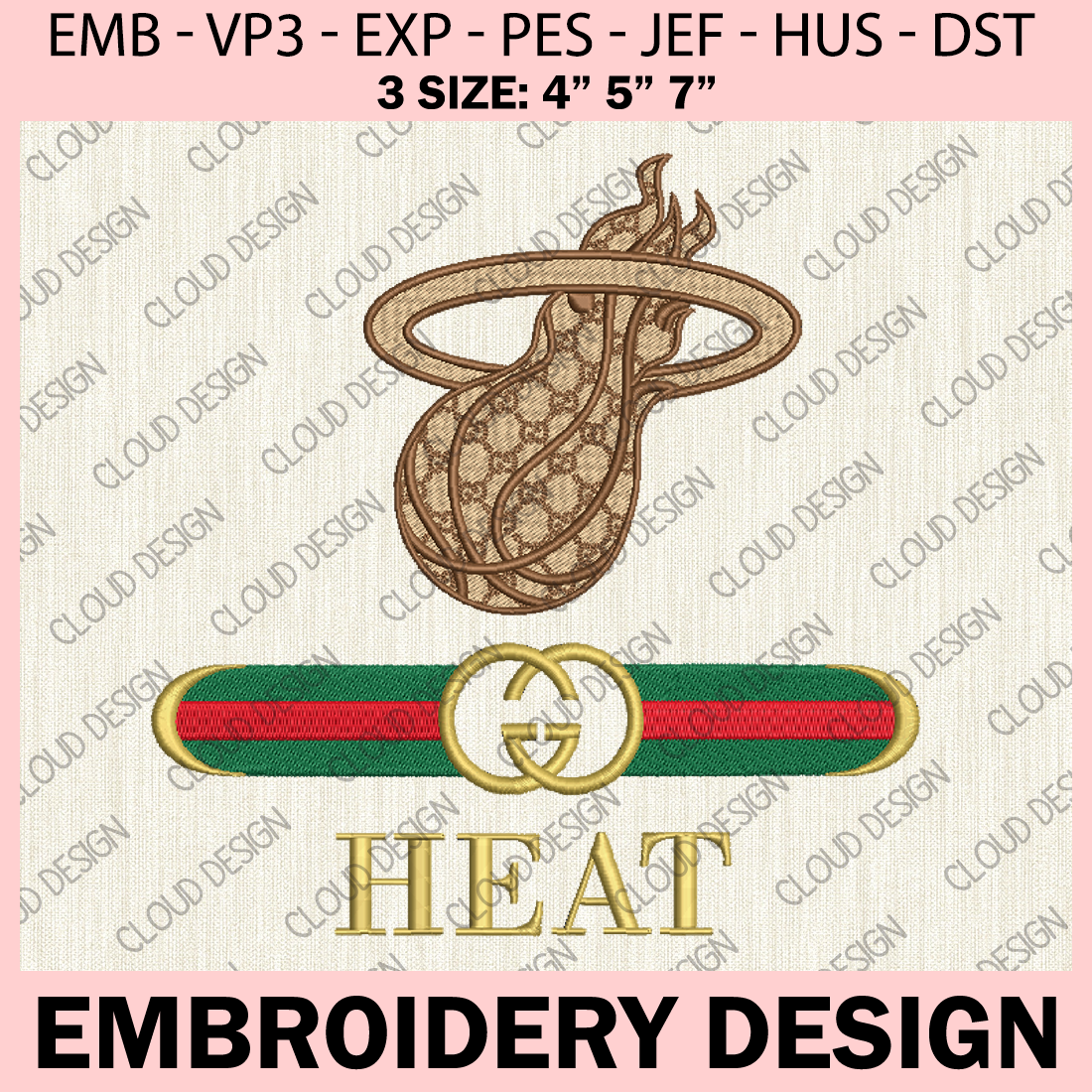Gucci Miami Heat NBA Embroidery Design, Heat Logo Embroidery - Inspire ...