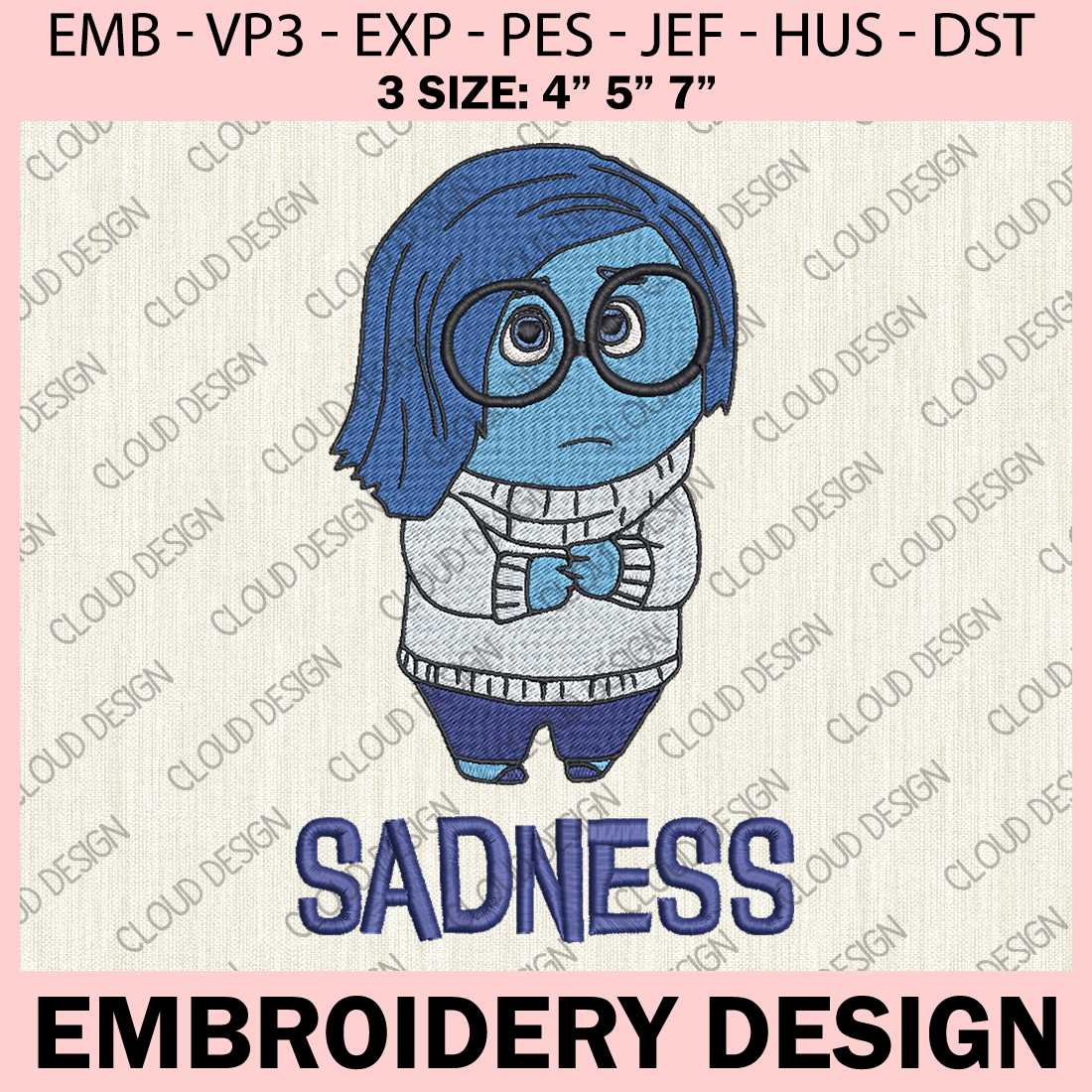Sadness Inside Out Embroidery Design, Inside Out Embroidery - Inspire ...