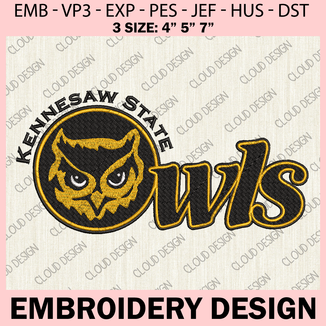 Kennesaw State Owls Logo Machine Embroidery Pattern, NCAA Em - Inspire ...