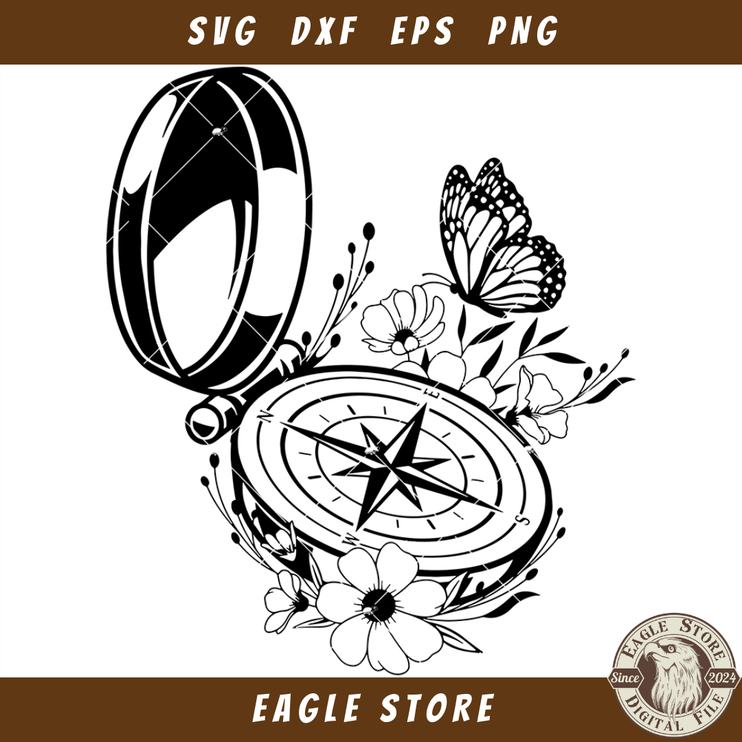 Floral Compass Svg, Compass with Butterfly Svg, Compass - Inspire Uplift