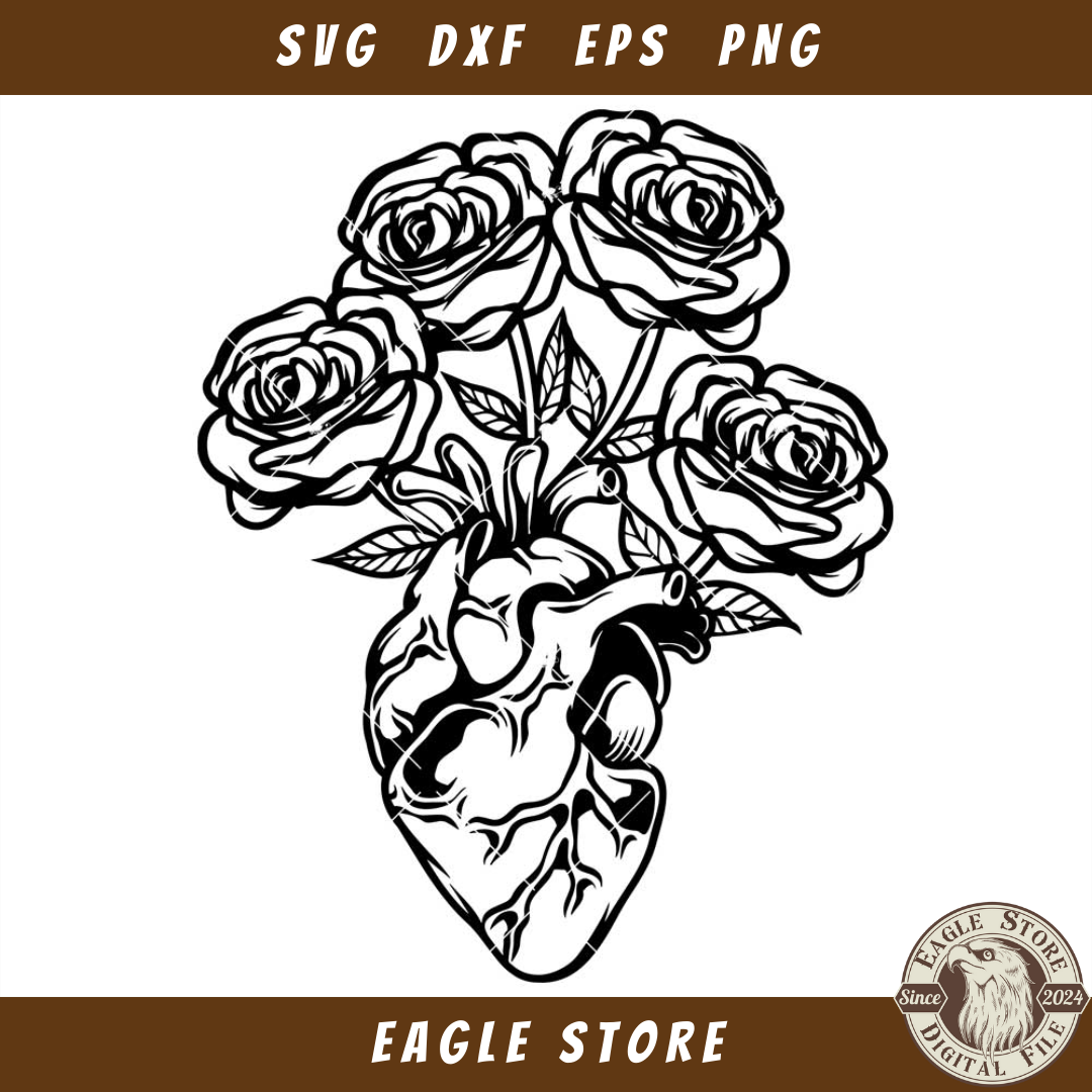 Anatomical Heart with flowers Svg, Rose Heart Svg | Inspire Uplift