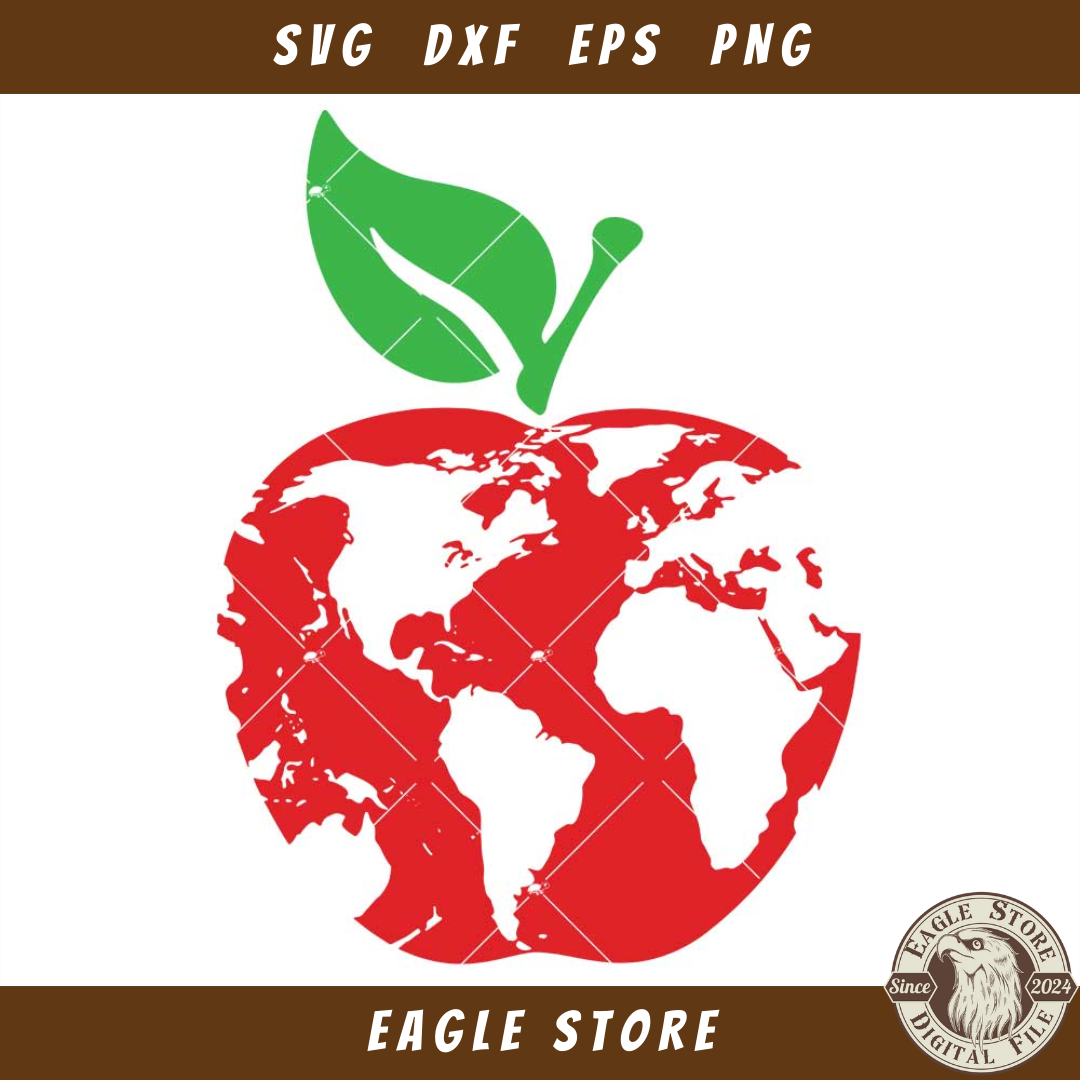 Apple World Map Svg, Back to School Svg, World Map Svg - Inspire Uplift