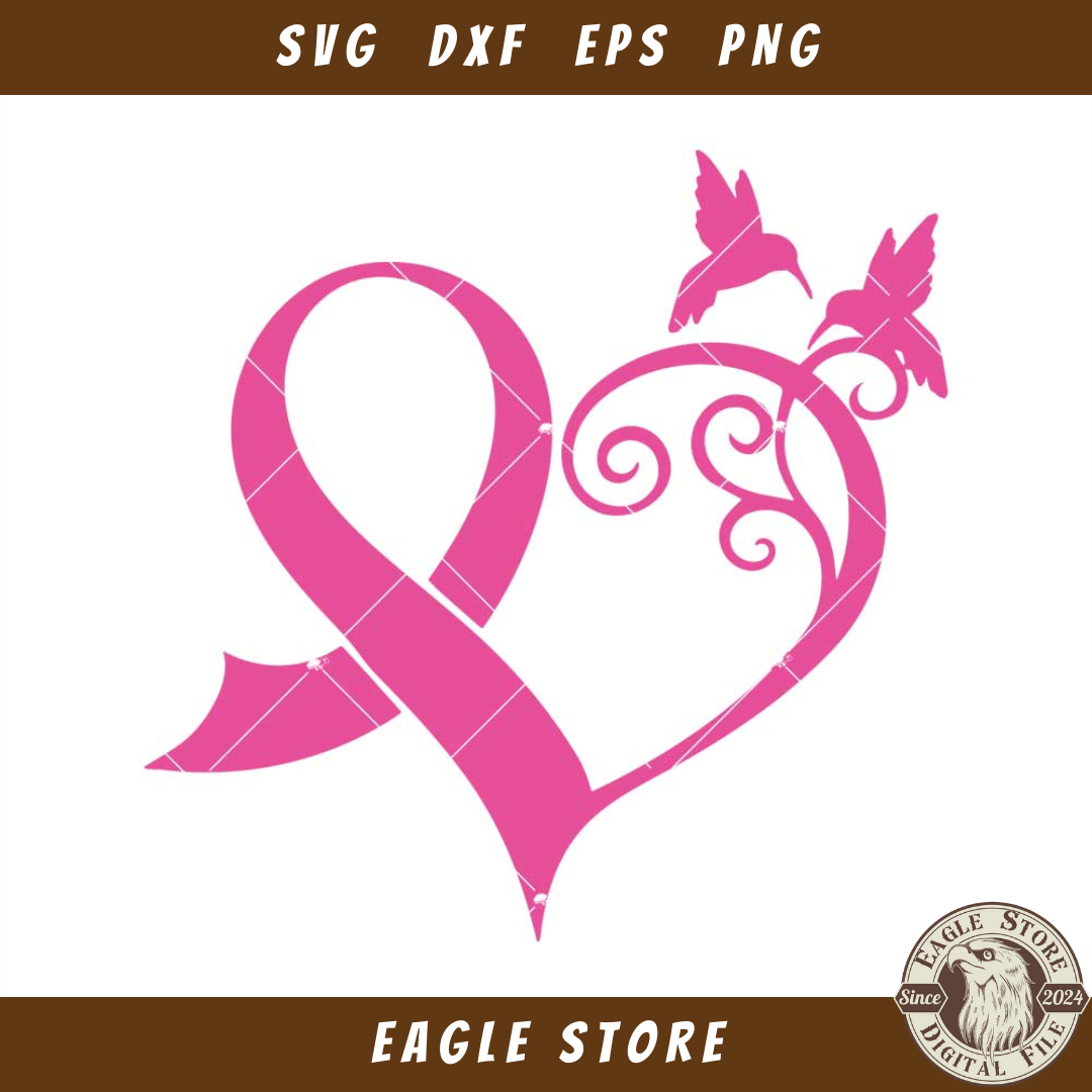 Breast Cancer Awareness Ribbon Heart Birds Svg, Ribbon Heart | Inspire ...