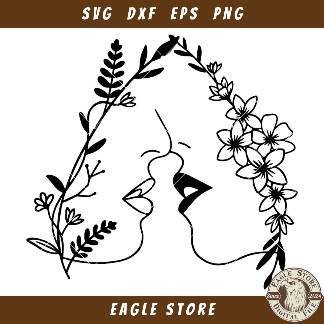 Couple Kiss with Flower Svg, Romantic Couple Svg, Floral | Inspire Uplift