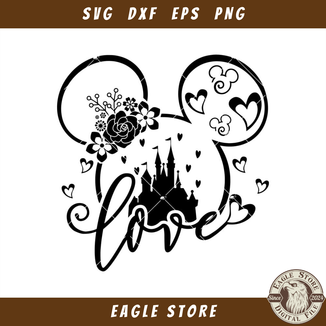 Disney Love Heart Svg, Mickey Love Svg, Mickey flowers Svg | Inspire Uplift