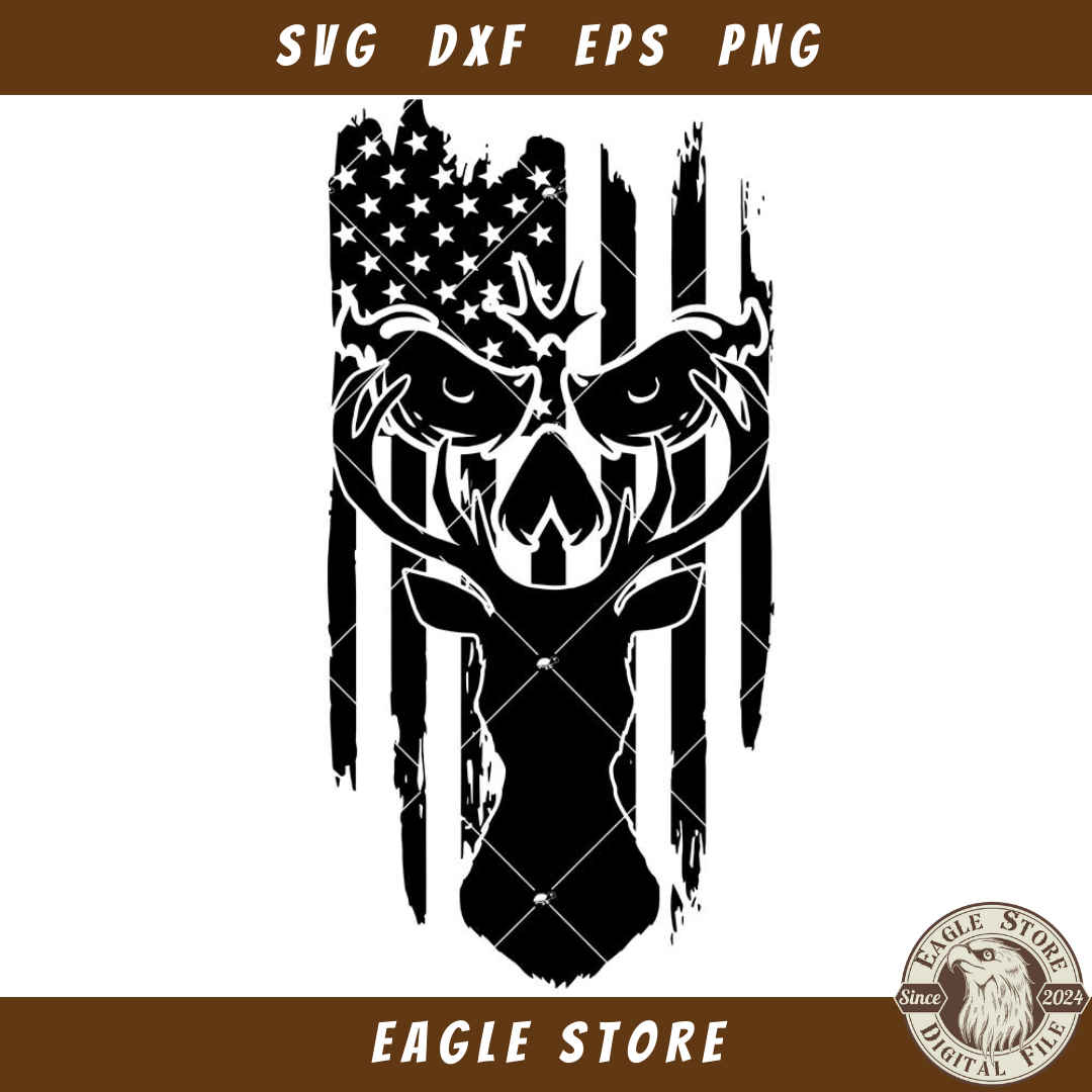 Distressed American Flag Svg, Deer Skull Flag Svg | Inspire Uplift