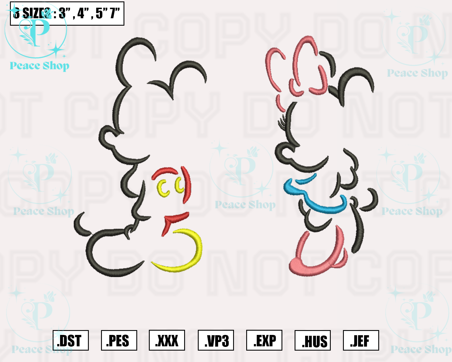 Mickey Mouse And Minnie Mouse Outline Embroidery Design, M - Inspire Uplift