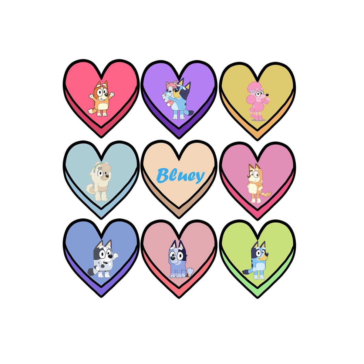 Bluey Bingo Friends Valentine Hearts PNG | Inspire Uplift