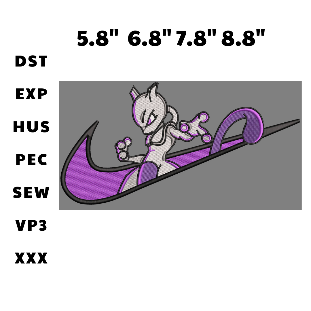 NIKE x MEWTWO Embroidery Design File, Anime Inspired Embroid | Inspire ...