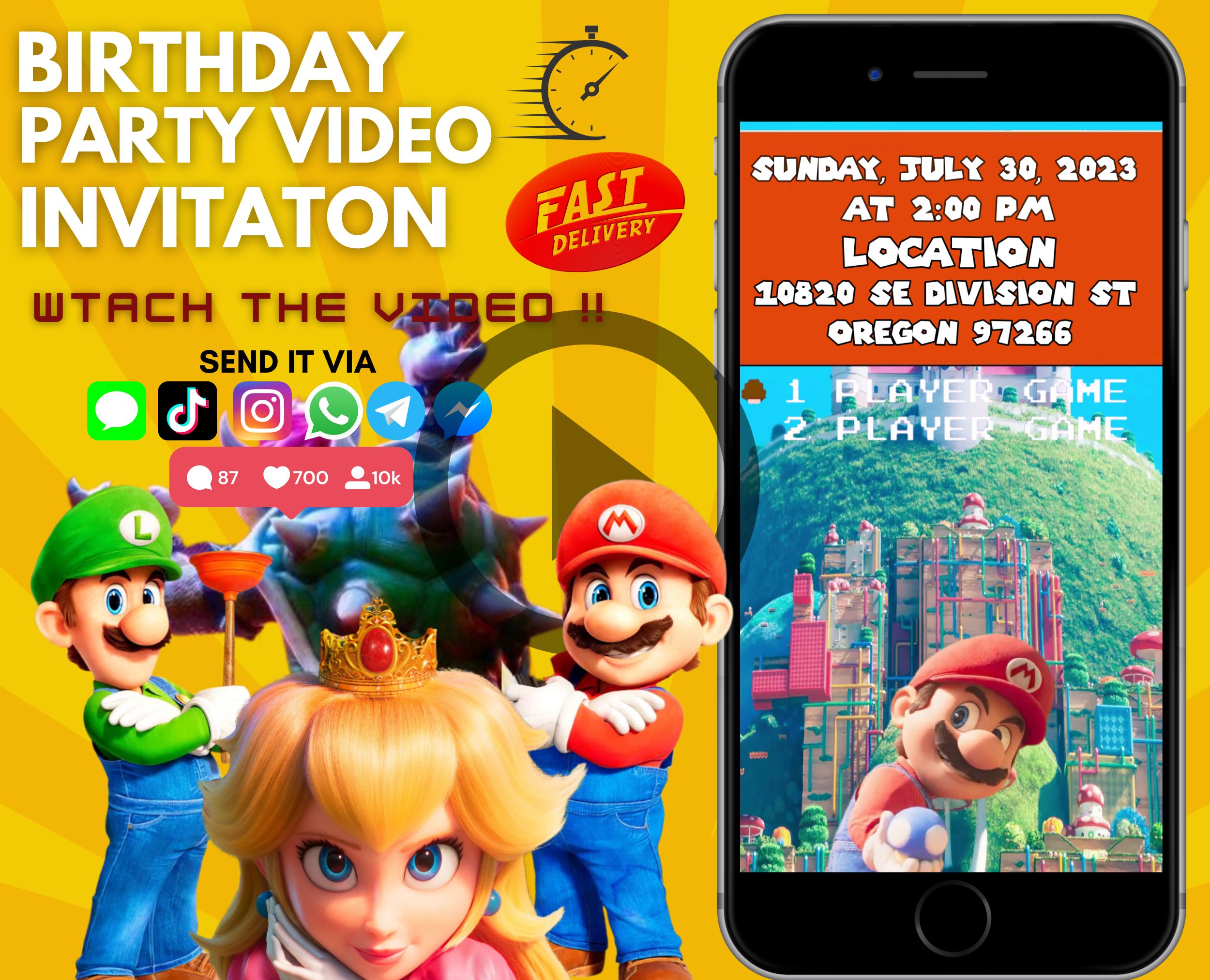 Super Mario Bros Invitation, Super Mario Bros Video Invitati | Inspire ...