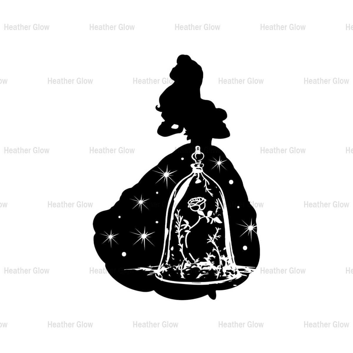 Princess Belle And The Enchanted Rose Silhouette SVG - Inspire Uplift