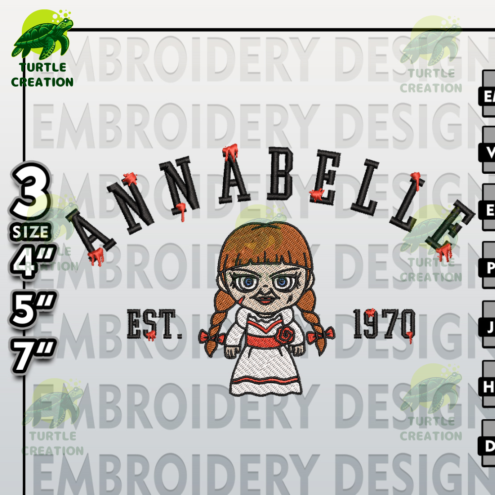 Halloween Machine Embroidery Pattern, Annabelle Est Embroide | Inspire ...