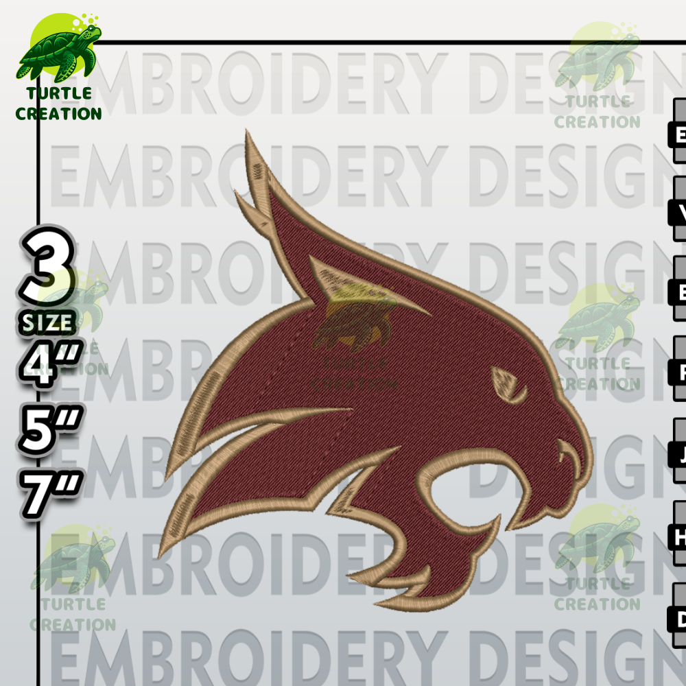 Texas State Bobcats Embroidery Files, NCAA Logo Embroidery D | Inspire ...