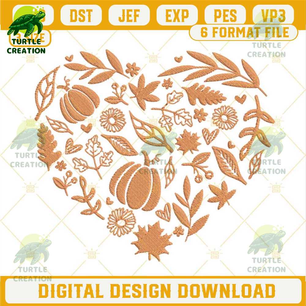 Fall Heart Embroidery Designs, Autumn Heart Embroidery Desig | Inspire ...