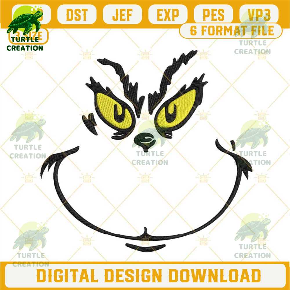 Grinch Face Machine Embroidery Design File 2.jpg | Inspire Uplift