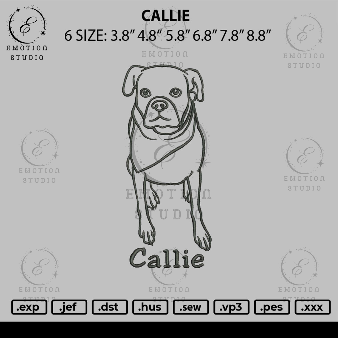 Callie Dog Embroidery File 6 sizes, Embroidery Design | Inspire Uplift