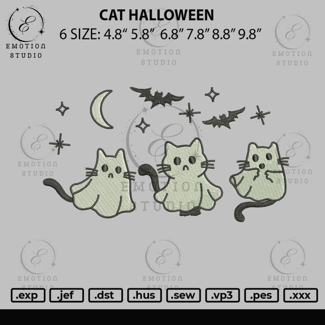 Cat Halloween Embroidery File 6 sizes, Embroidery Design | Inspire Uplift